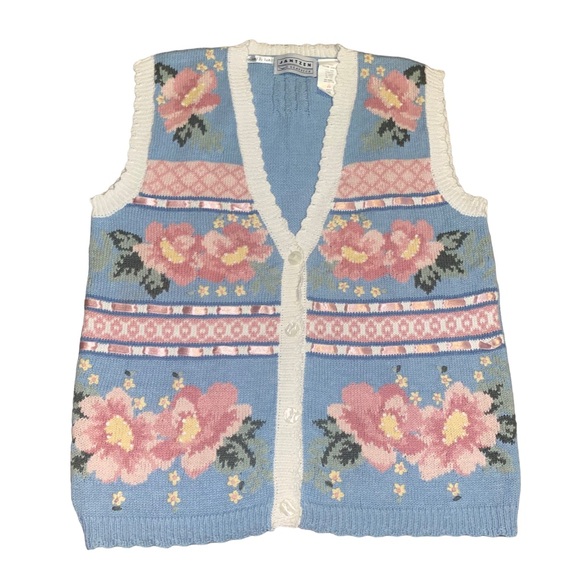 Vintage | Jackets & Coats | Vintage Pastel Pink Roses Ribbons Sweater ...